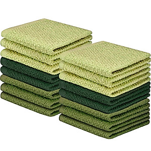 DecorRack 16 Pack Kitchen Dish Towels, 100% Cotton Wash Cloth, Luxurious Soft, 12x12 inch Ultra Absorbent, Machine Washable Washcloths, Green (16 Pack)
