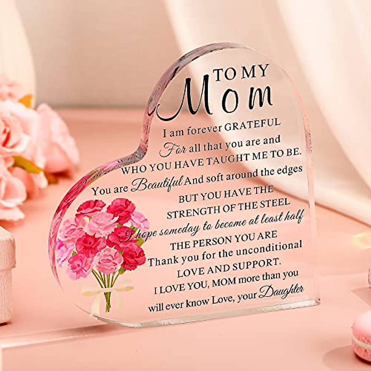 Mom Gift Birthday Gifts for Mom from Daughters Sons Meaningful Gifts for Mother Acrylic Heart Sign for Mom Mother's Day Gift