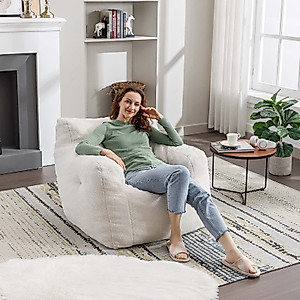 Antetek Bean Bag Chairs for Adults & Kids, Modern Teddy Fabric Accent Chair Ultra Soft Sofa Chair for Living Room, Bedroom, Apartment,Ivory