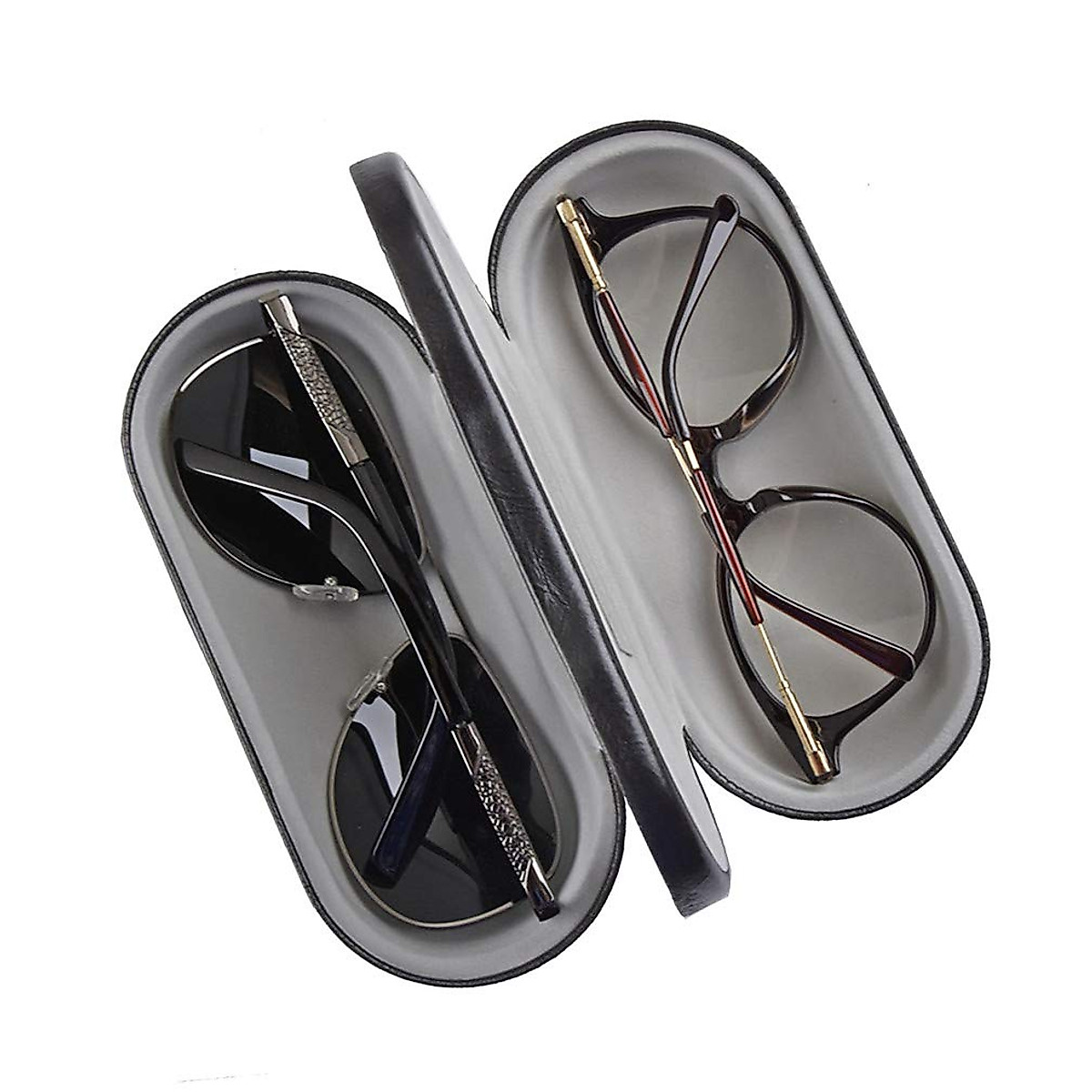 HOM-outdeer [2 in 1] Dual Glasses Case Hard Shell Eyeglass Case Protective for 2 Eyeglasses (Not Suitable for Sunglasses) (black)