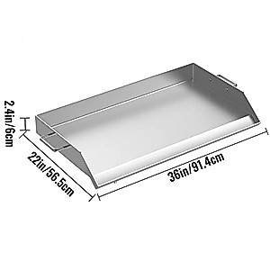 VEVOR Stainless Steel Griddle,36" x 22" Universal Flat Top Rectangular Plate, BBQ Charcoal/Gas Non-Stick Grill with 2 Handles and Grease Groove with Hole，Grills for Camping, Tailgating and Parties