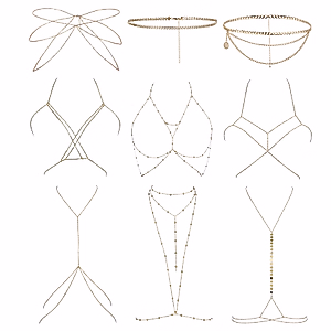 YOVORO 9PCS Sexy Belly Waist Chain for Women Bikini Body Chain Beach Bra Chain Jewelry Set G