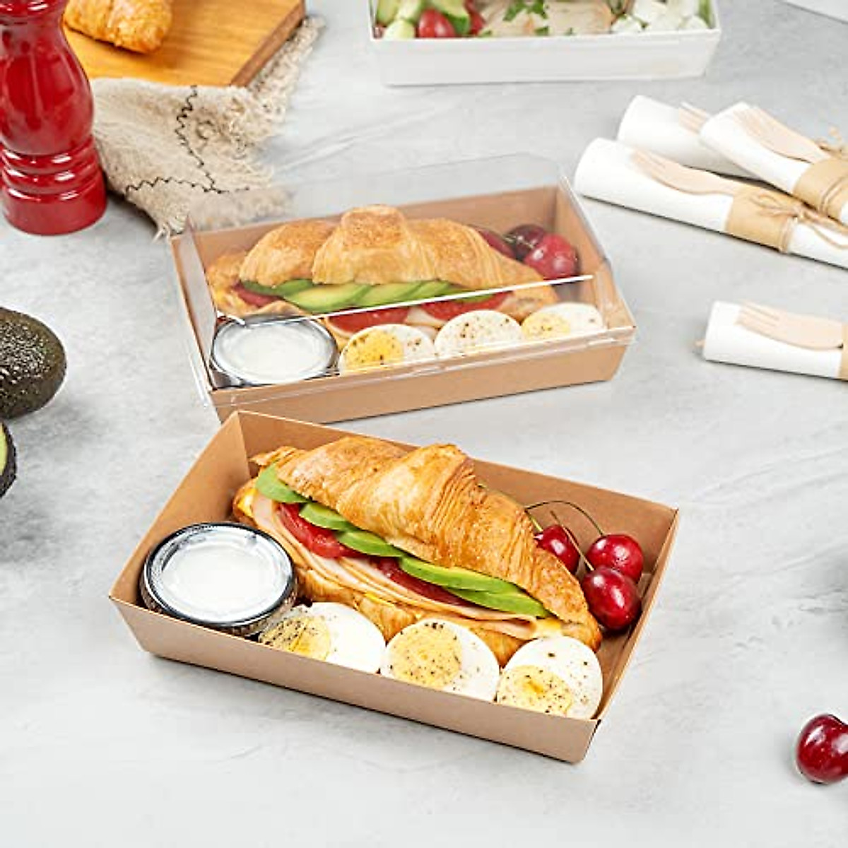 Restaurantware Matsuri Vision 8 x 5 x 1.5 Inch Medium Sushi Trays 100 Greaseproof Sushi Packaging Boxes - Lids Sold Separately Disposable Kraft Paper Sushi Containers For Entrees Or Desserts