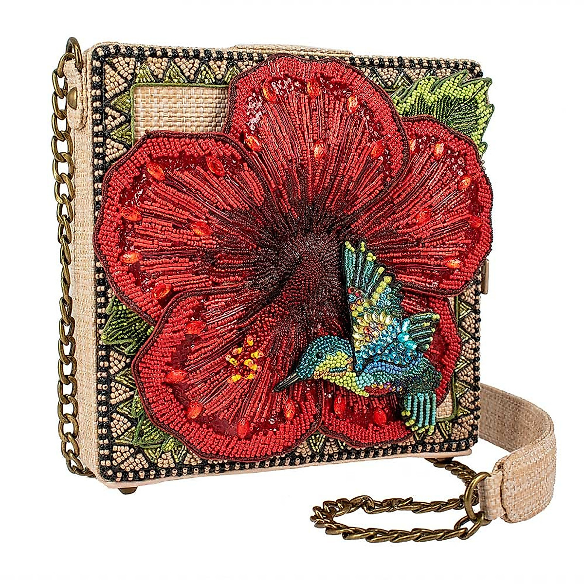 Mary Frances Meet Me in The Tropics Beaded Hibiscus Crossbody Handbag, Multi
