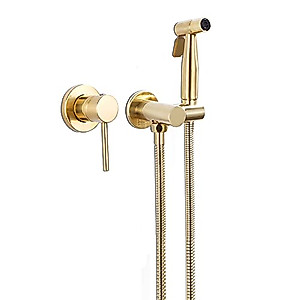 MINJING Handheld Toilet Bidet Sprayer, Brushed Gold Bidet Attachment Set, Bathroom Toilet Concealed Bidet Shower Set, Solid Brass Hot and Cold Bidet Faucet