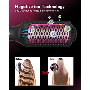 Hair Straighteneing Brush, Negative Ion Hair Straightener Brush with 12 Temp Settings, Fast MCH Ceramic Heating Technology, Anti-Scald, Auto Temperature Lock & Auto Off for Women
