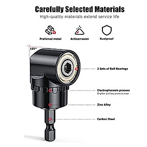 4pcs Drill-Bit-Extension Set, Includes Hex Shank 105° Right-Angle-Drill-Attachmen, 360° Rotatable Joint Socket 1/4 3/8 1/2" Universal Socket Adapter Set (Black)
