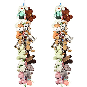 Hotop 2 Pcs Stuffed Animals Storage Chain Hanging Organizer with Plastic Clips Plush Toys Holder with Hooks for Wall Decor Bedroom Storage(Multicolored Clip)