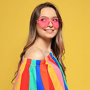 Frienda 6 Pairs Valentines Heart Sunglasses Transparent Love Glasses Tinted Eyewear Rimless Glasses (Light Pink)