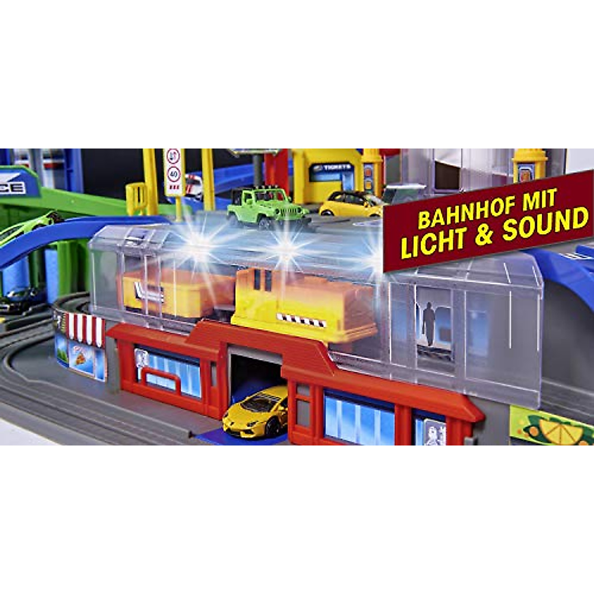 DICKIE TOYS: Majorette Super City Garage Playset with 6 Die-Cast Cars, Parking Building Play World on Seven Floors, 6 Light and Sound Effect Systems, For Ages 3 and up , 128 x 78 x 73 cm