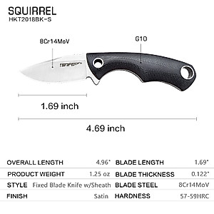 TONIFE Neck Knife Mini Outdoor Survival Fixed Blade Knife, EDC Knife High Hardness Sharp Blade 1.7'' Portable Neck Knife with Kydex Sheath and Ball Chain (black)