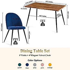 Homedot Dining Table Set for 4,Stylish Table with Strong Metal Legs & Modern Dining Chair Armlss Beautiful Home Chair Indoor Velvet Accent Chair with High Back Design,Perfect for Dining Room