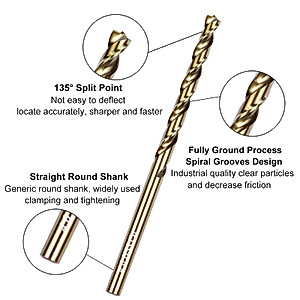 Sipery 5/32" Cobalt Drill Bits(10Pcs), M35 HSS Metal Jobber Length Twist Drill Bit Set for Hard Metal, Stainless Steel, 4mm
