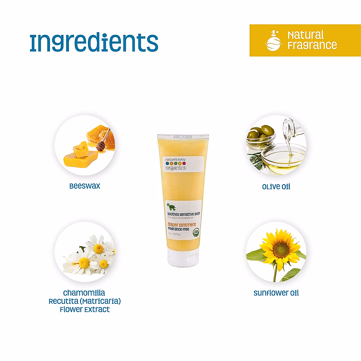 Organics Diaper Cream by Nature's Baby, USDA Certified Diaper Rash Cream with Calendula for Sensitive Skin | Free from Zinc, Petroleum and Artificial Fragrance