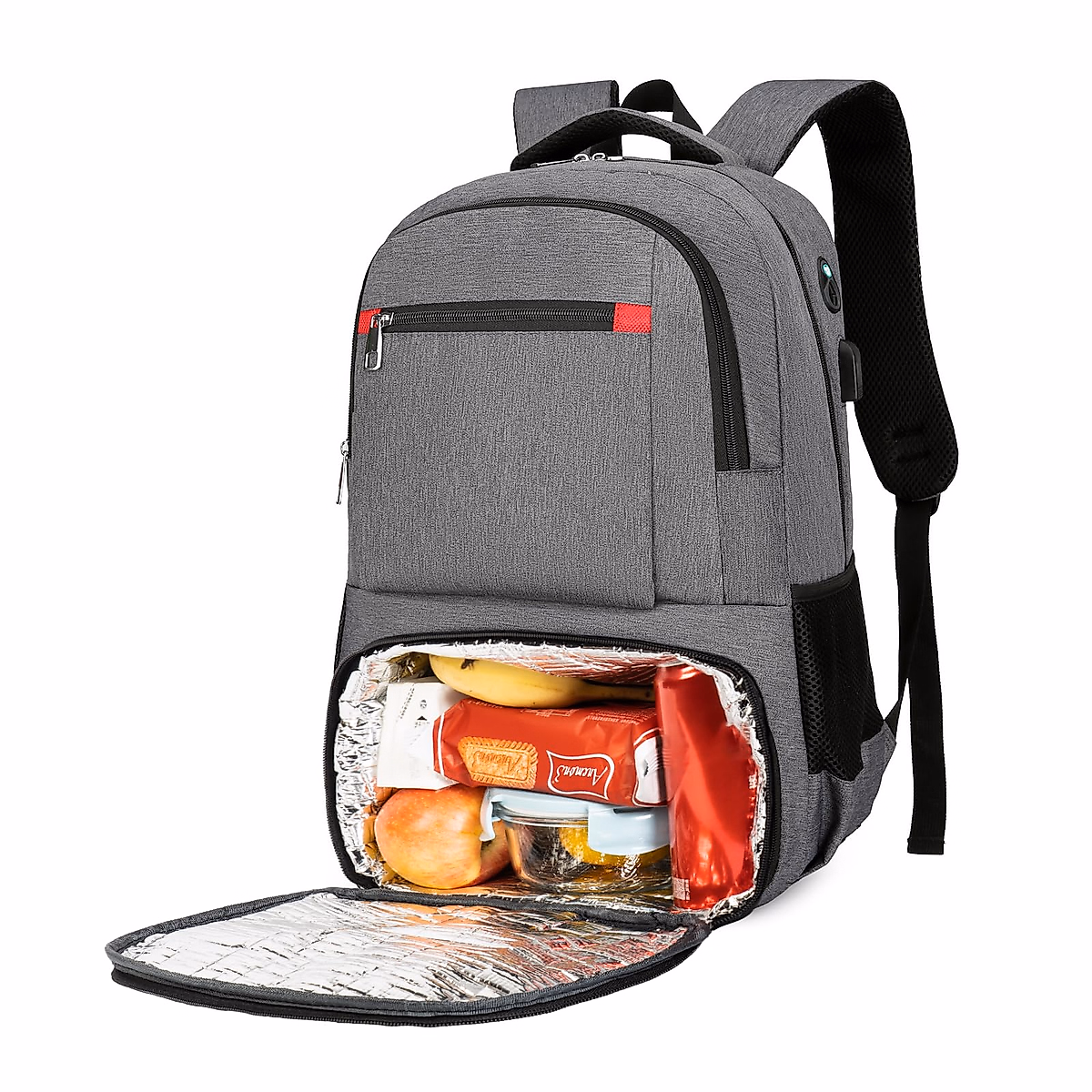 DAILY&DIARY Lunch Backpack, Insulated Cooler Backpack with Lunch Compartment for Men Women Water Resistant Lunch Bag 15.6 Inch Laptop Backpack Durable for Work, School, Camping, Picnics, Grey