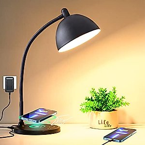 BOHON Desk Lamp, LED Desk Lamp with USB Charging Port, Wireless Charger Desk Light for Home Office, 5 Colors 7 Levels Brightness, Touch Table Lamp for Bedroom Bedside College Dorm Reading, Black