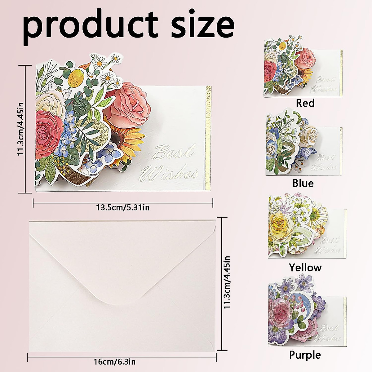 Zisqerts 3D Greeting Card with Pop Up Flowers, Foldable Celebration Gift with Envelope for Friends Ideal for Birthdays,Mother's Day, Anniversary, Valentines Day Graduation, Weddings (Blue)