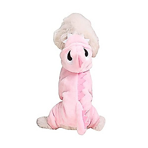 QWINEE Dinosaur Design Dog Costume,Dog Clothes,Puppy Hoodie,Dog Cat Coat,Dog Cute Party Costume,Animals Fleece Cosplay,Christmas Halloween Dog Apprael for Small Medium Dog Cat Kitten Pink Large