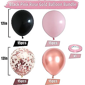 Light Pink and Black Balloons, 55 Pcs Black and Pink Balloons Set with Rose Gold Confetti Metallic Rose Gold Balloons, 12 Inch Pastel Pink Baby Pink Balloons for Girl Birthday Party Wedding Decoration