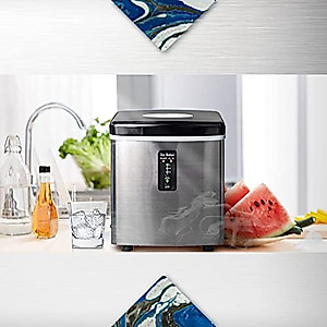 SMETA Countertop RV Ice Maker Portable Nugget Ice Machine Chewable Compact Mini Ice Chip Maker 39LBs Ice/24H Stainless Steel, Bullet Ice Cubes in 8 Mins, Crunchy Style with Ice Scoop & Basket