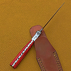 Smart and Sharp Custom Handmade Damascus Steel Hunting Knife / Skinning Knife SS-17400 (Red colored wood) (Red Wood)