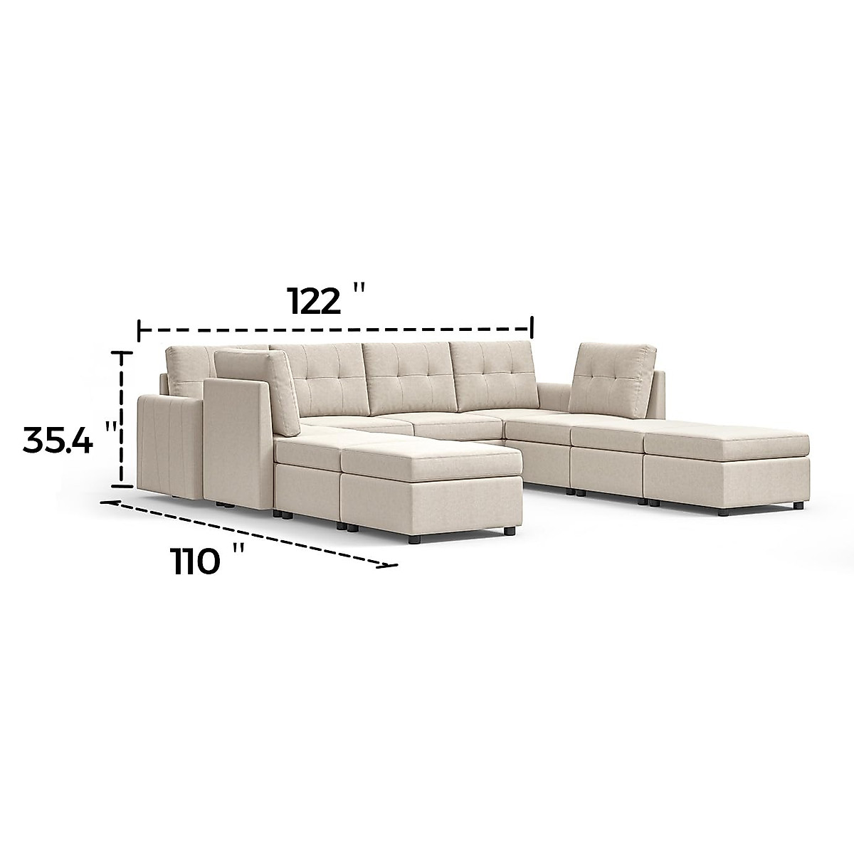LINSY HOME Oversized Modular Sectional Couch, Rubik III 6 Seats with 4 Ottomans Convertible U Shaped Sectional Sleeper Sofa with Storage, All Covers Changeable Washable, Dark Grey