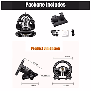 PXN PC Racing Steering Wheel, V3II USB Car Driving Race Gaming Steering Wheel with Pedals for Windows PC, PS3, PS4, Nintendo Switch, Xbox One, Xbox Series X/S
