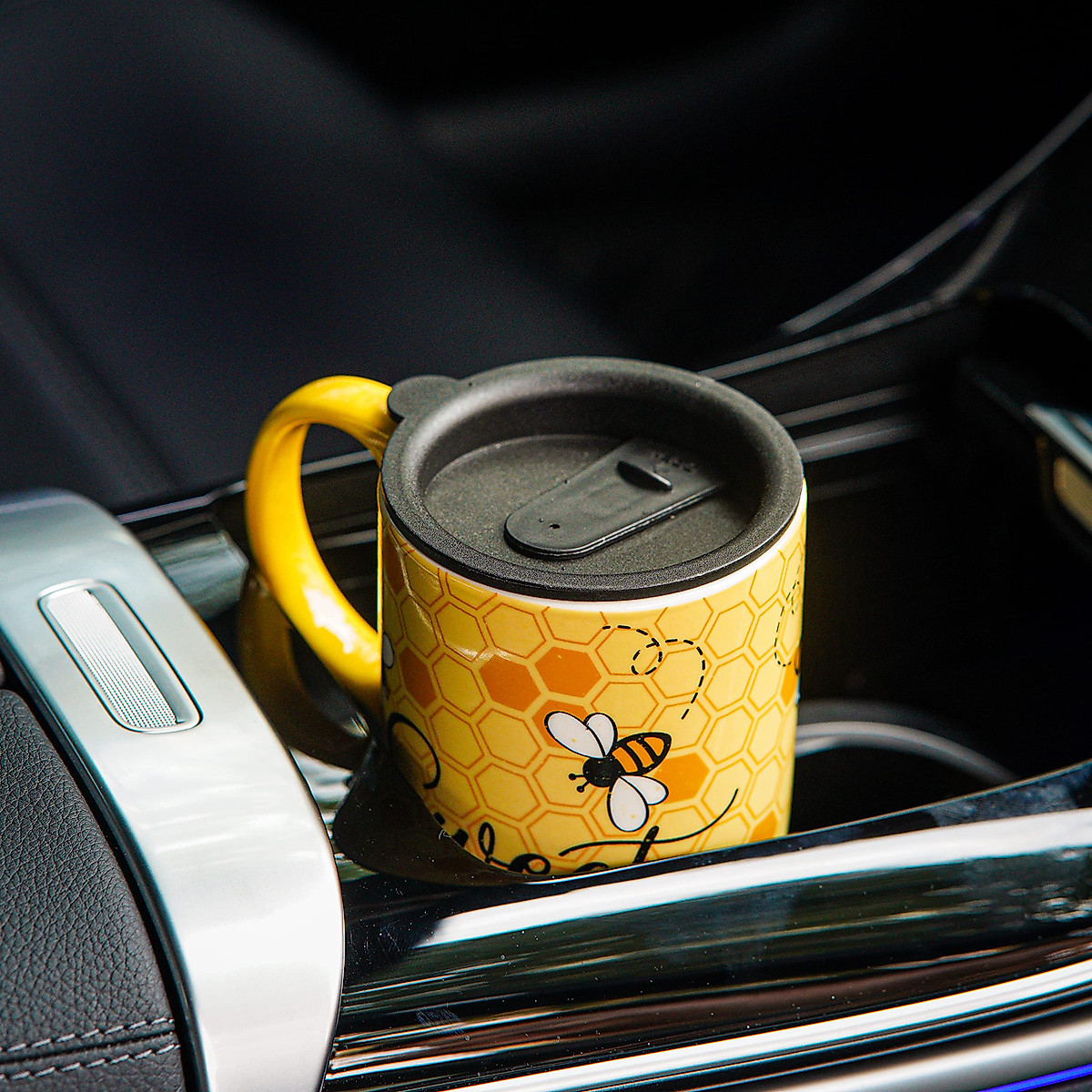 Voltogar Ceramic Mug Travel Coffee Cup with Lid Gift for Home & Office, 17oz Porcelain Tall Tea Latte Cup with Handle, Animals Art Pattern in Color Box, 6.5" H