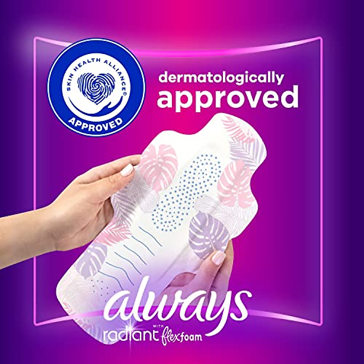 Always Radiant Feminine Pads For Women, Size 4 Overnight Absorbency, Multipack, With Flexfoam, With Wings, Scented, 20 Count x 3 Packs (60 Count total)