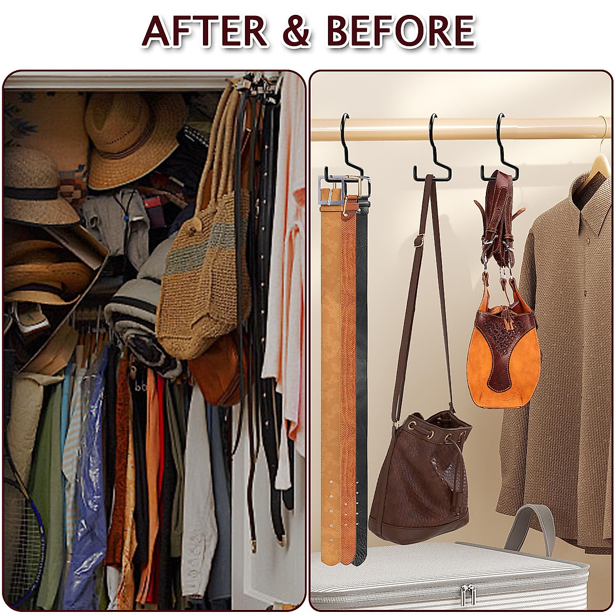 12 Pack Purse Hanger for Closet, 4 Inch Closet Purse Organizer Bags Hanger Purse Hooks,Vinyl Coated Black Closet S Hooks for Hanging Clothes, Hat, Belt, Backpack, Scarves, Jeans, Pans and Pots