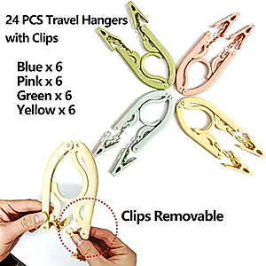 24 PCS Travel Hangers,Portable Folding Clothes Hangers,Travel Clothes Hangers with Clips,Travel Accessories Foldable Clothes Drying Rack for Travel,Plastic Foldable Non Slip Clothing Hangers,4 Colors
