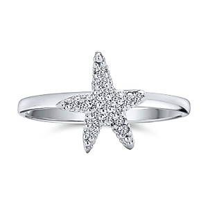 Tiny Pave Cubic Zirconia CZ Nautical Tropical Beach Starfish Ring For Teen For Women .925 Sterling Silver