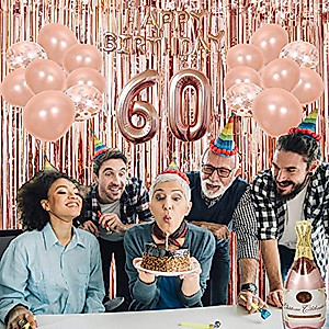 60th Birthday Decorations for Women,Rose Gold 60th Birthday Party Supplies for Women,Happy 60th Birthday Balloons for Women,Number 60 Balloons Rose Gold,Happy Birthday Banner Balloons Set