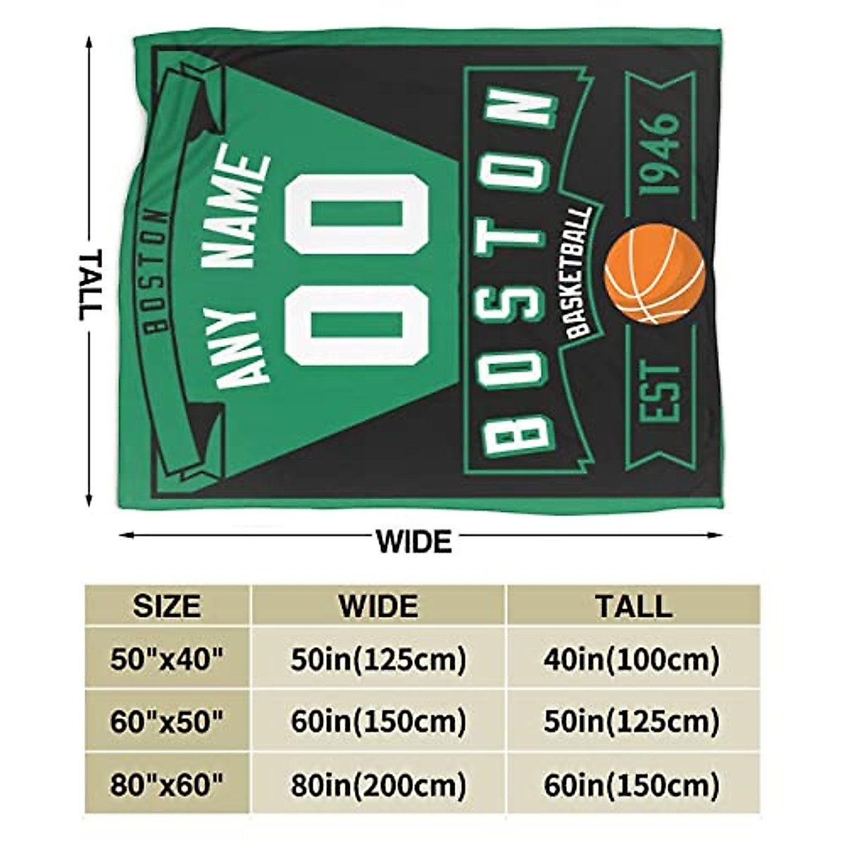 Custom Throw Blankets for Bed Personalized Basketball City Fans Gift Winter Summer Fleece Blanket Name and Number, 30"x40", 50"x60"