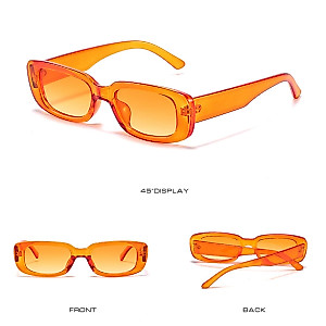 IKANOO Retro Rectangle Sunglasses for Women Men Small Square Frame Trendy Y2K 90’s Black Sunglasses (Orange)