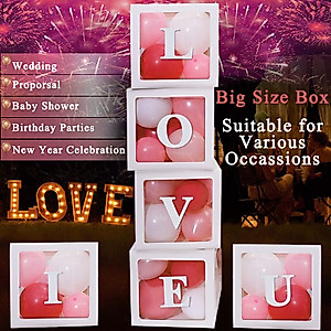 Ledido White Transparent Balloon Boxes With 78 Letters, 13.2" Big Name Boxes for Baby Shower Clear Baby Boxes for Gender Reveal, Birthday Wedding, Graduation Prom Party Decorations -6 PCS