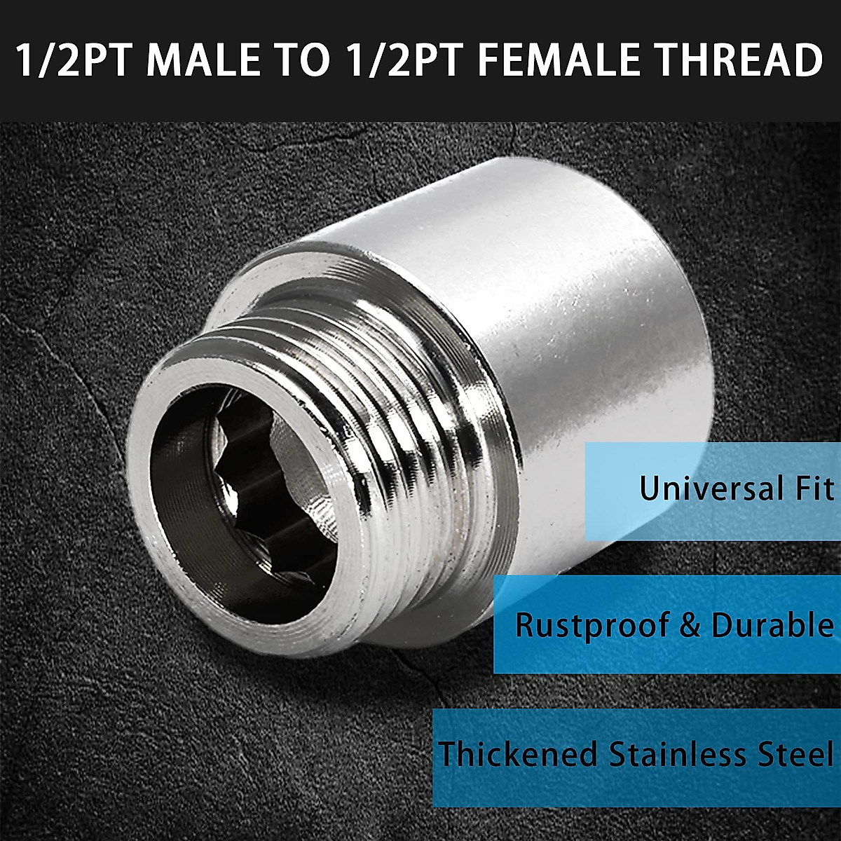 Suiwotin 2pcs 1/2PT Male to 1/2PT Female Thread Shower Head Extension Arm, Stainless Steel 20mm/0.78 Inch Arm Length Shower Head Cast Pipe Fitting Coupler