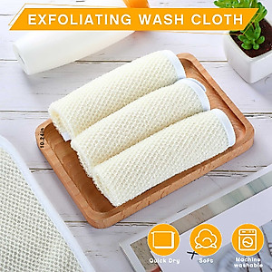 20 Pieces Exfoliating Wash Cloths Soft-weave Washcloths Nylon Facial Dual Sided Shower Scrubber for Body Face Bath Wash Rags Exfoliating Towel Bath Accessory for Skin Care, Beige