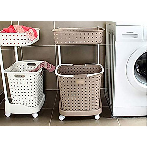 WXXGY Movable Trolleys, Household Serving Cart Plastic Laundry Hamper for Dirty Clothes Toys for Bathroom, Home 2 Tiers Laundry Basket Cart Trolley on Wheels/Coffee/45 * 35 * 78Cm