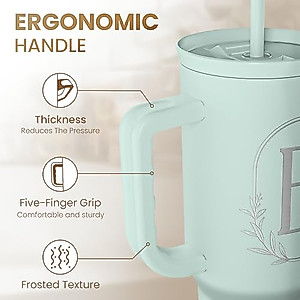 SANDJEST Stainless Steel Tumbler 40oz with Handle Initial B and Canvas Tote Bag