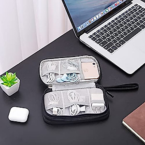 Yesesion 2 Pack Electronics Organizer Bags with 10 ties, Portable Travel Storage for Cables, Wire, Cord, Charger, Earphones, Double Layer Case for Smartwatch Band, Screen Protector Case (Black - 2)