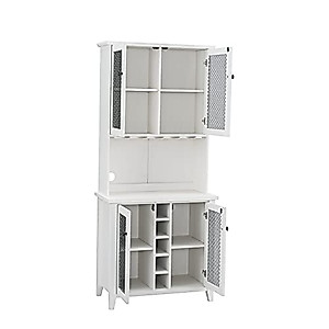 Home Source Jill Zarin White Bar Cabinet with Mesh Doors and Stem Glass Placement