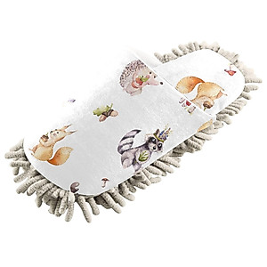 FLildon Microfiber Cleaning Slippers Cute Animals Squirrels Washable Mop Shoes Slipper for Men/Women House Floor Dust Cleaner, Size M