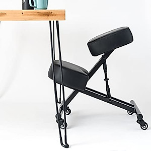 Sleekform Atlanta Ergonomic Kneeling Chair - Home Office Desk Stool for Back Posture Support, Comfortable Cushions, Angled Seat, Wheels, Rolling, Black
