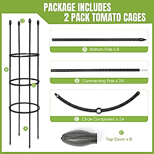 Joyhalo 2 Pack Tomato Cage Metal, Up to 61 inches Tomato Cages for Garden heavy duty garden stakes support plants length adjustable Tomato Trellis for climbing plants vegetables flowers cucumber peony