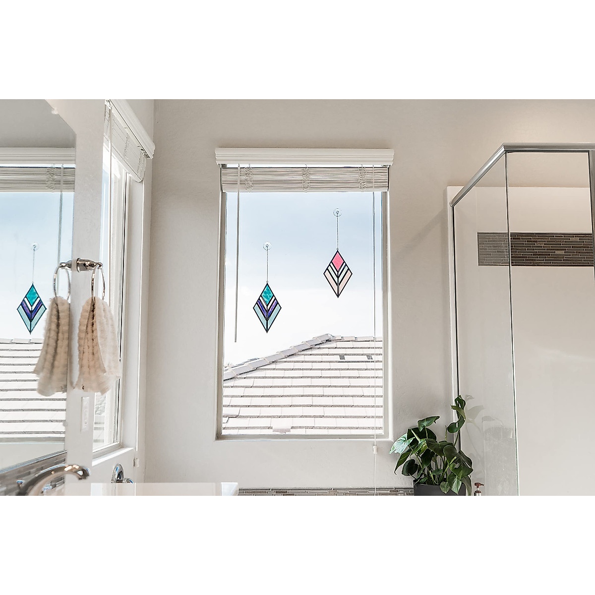 Mushroom Wreath Stained Glass Window Hanging (Turquoise) - Aesthetic Room Decor Sun Catchers for Home Decoration, Kitchen, Office, and Garden Decor. Home Decor Birthday Gift for Women