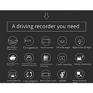 3-Channel Dash Cam with Front and Rear Inside Views, 1080P Full HD with 170-degree Wide-Angle Lens, IR Night Vision, Loop Recording, Reverse Assist, and 24-Hour Parking Recording.