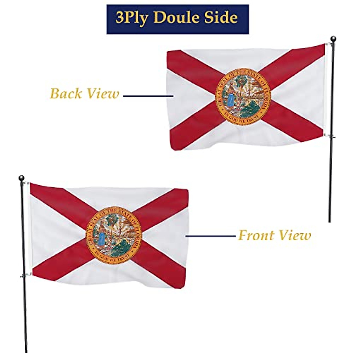 TOPFLAGS Florida Flag 4x6 Double Side 3Ply FL State Flags Heavy Duty Outdoor 4 Rows Stitched Edge with 2 Brass Grommets