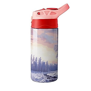 Stainless Steel Water Bottles Winter Landscape Travel Water Cups with Handle And Silicone Straw Drinking Cup with Leak Proof Lid Thermo Travel Mug for Women Men