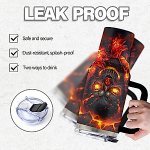 Uibunoo Wicked Cup, 40 Oz Flame Skull Tumbler with Handle & Straw, Wicked Gifts, Birthday Gifts for Horror Lovers Men Women, Stainless Steel Skull Cup, Horror Tumbler